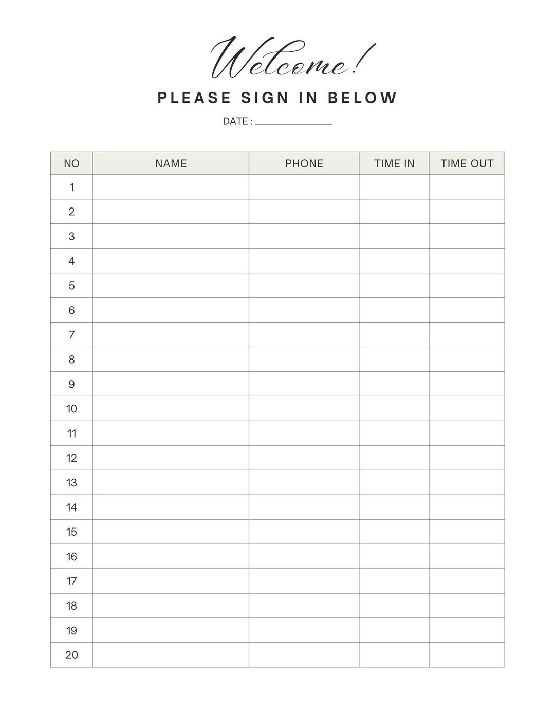 Daily Sign in Sheet - Etsy