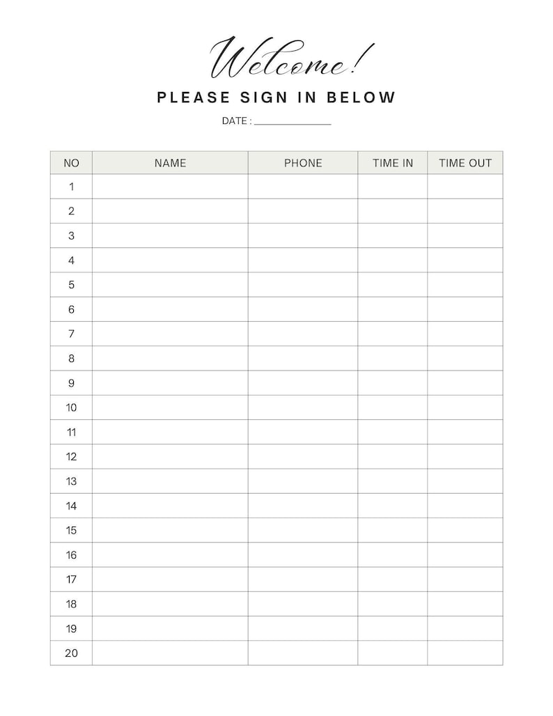 Daily Sign in Sheet - Etsy
