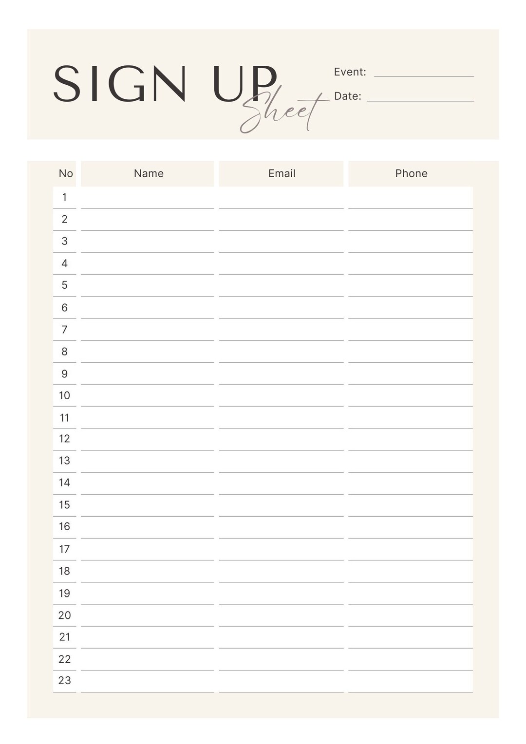 Modern Sign up Sheet - Etsy