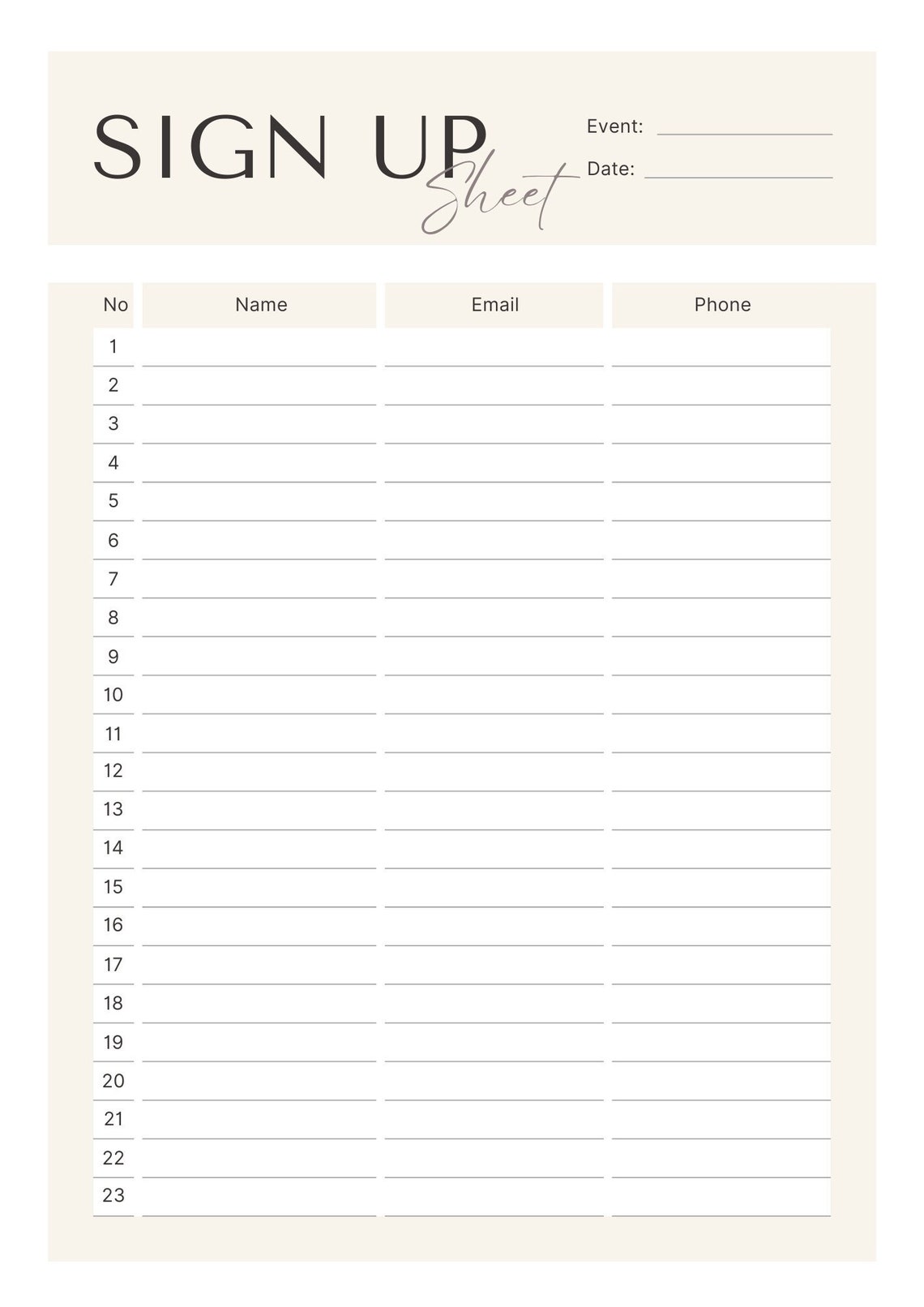 Modern Sign up Sheet - Etsy