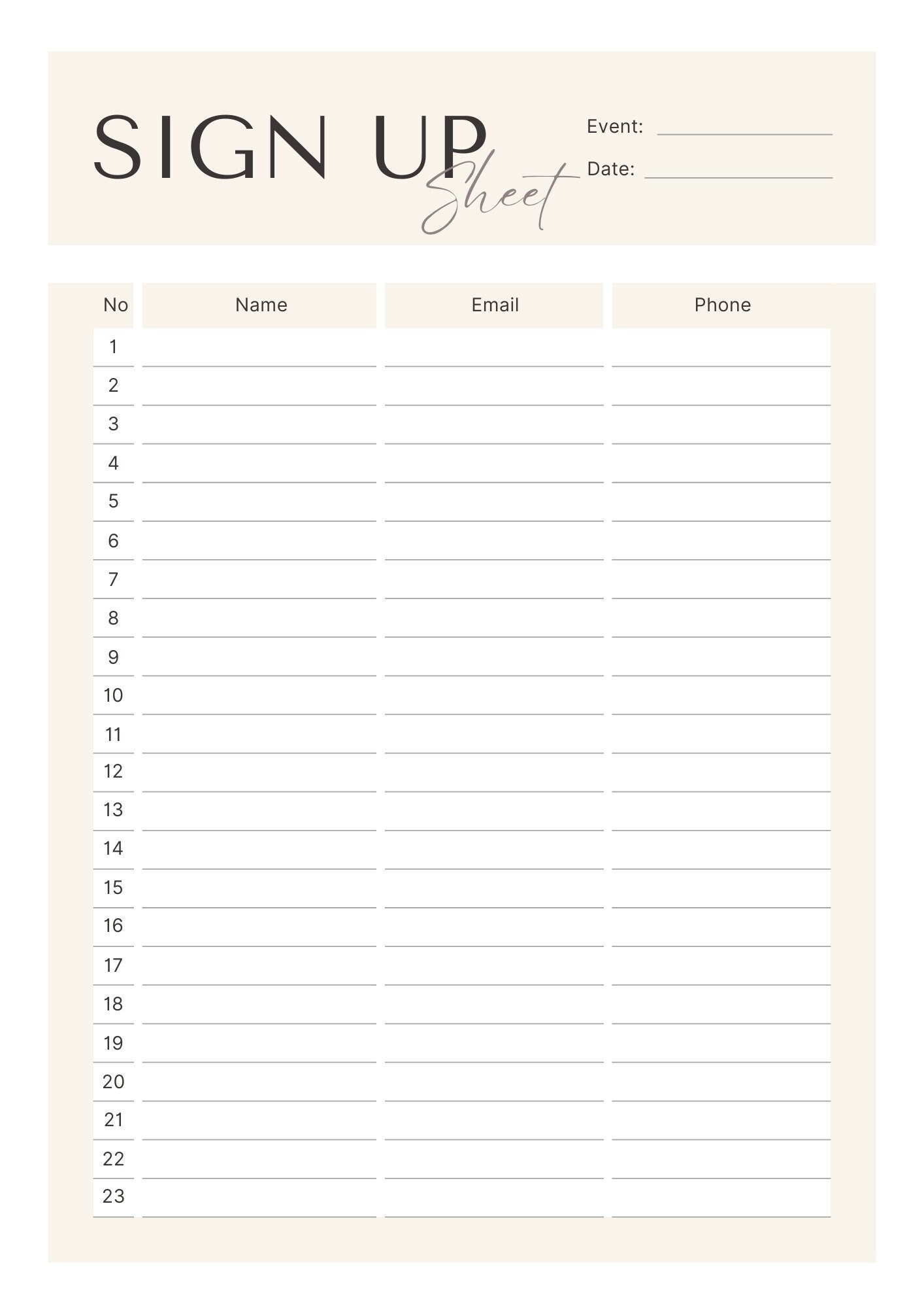 Modern Sign up Sheet - Etsy