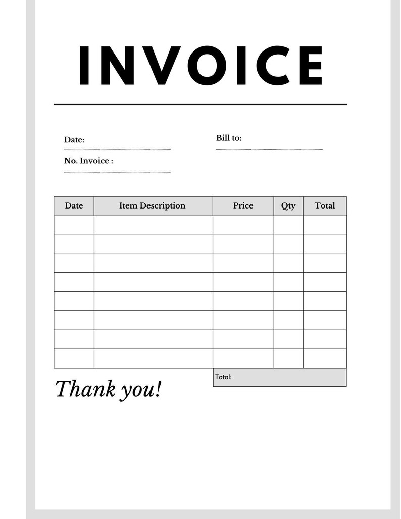 Simple Printable Invoice - Etsy Ireland