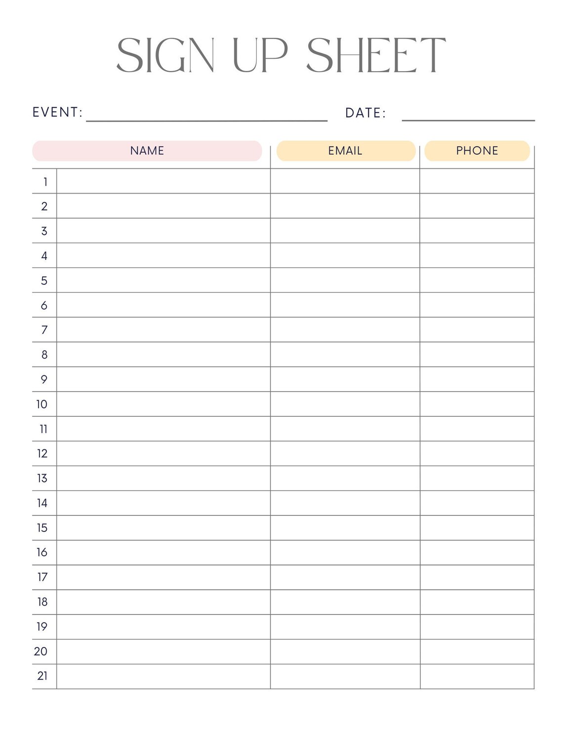 White and Pink Sign up Sheet - Etsy