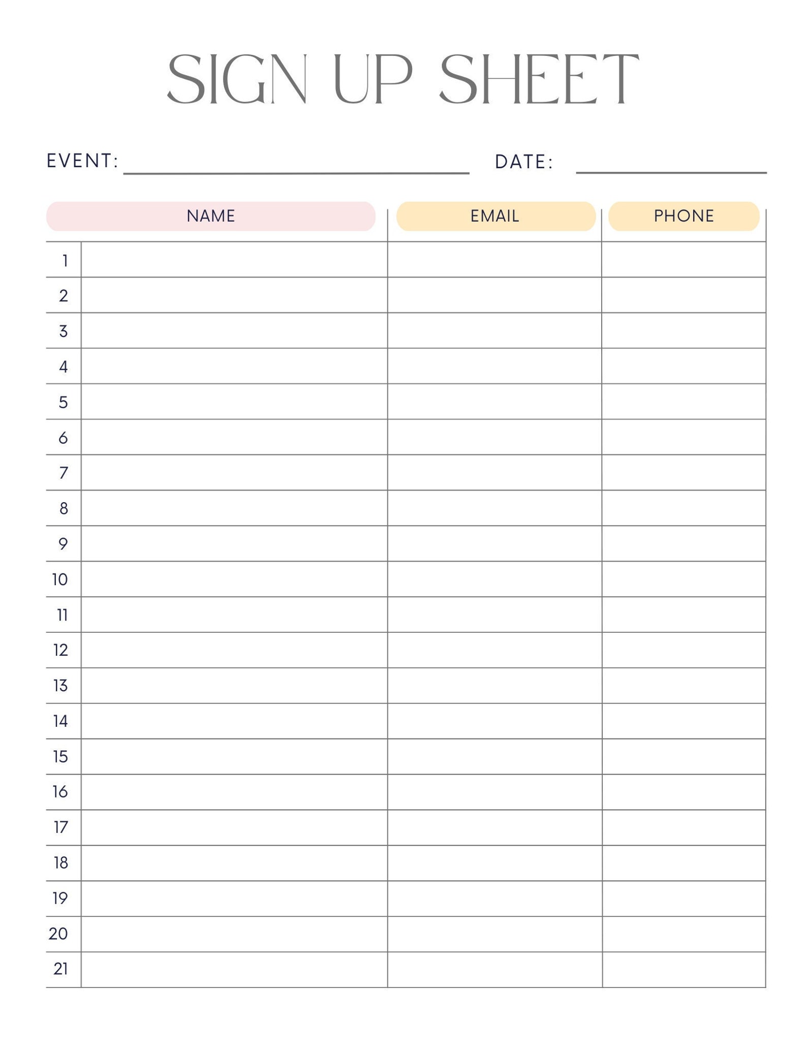 White and Pink Sign up Sheet - Etsy