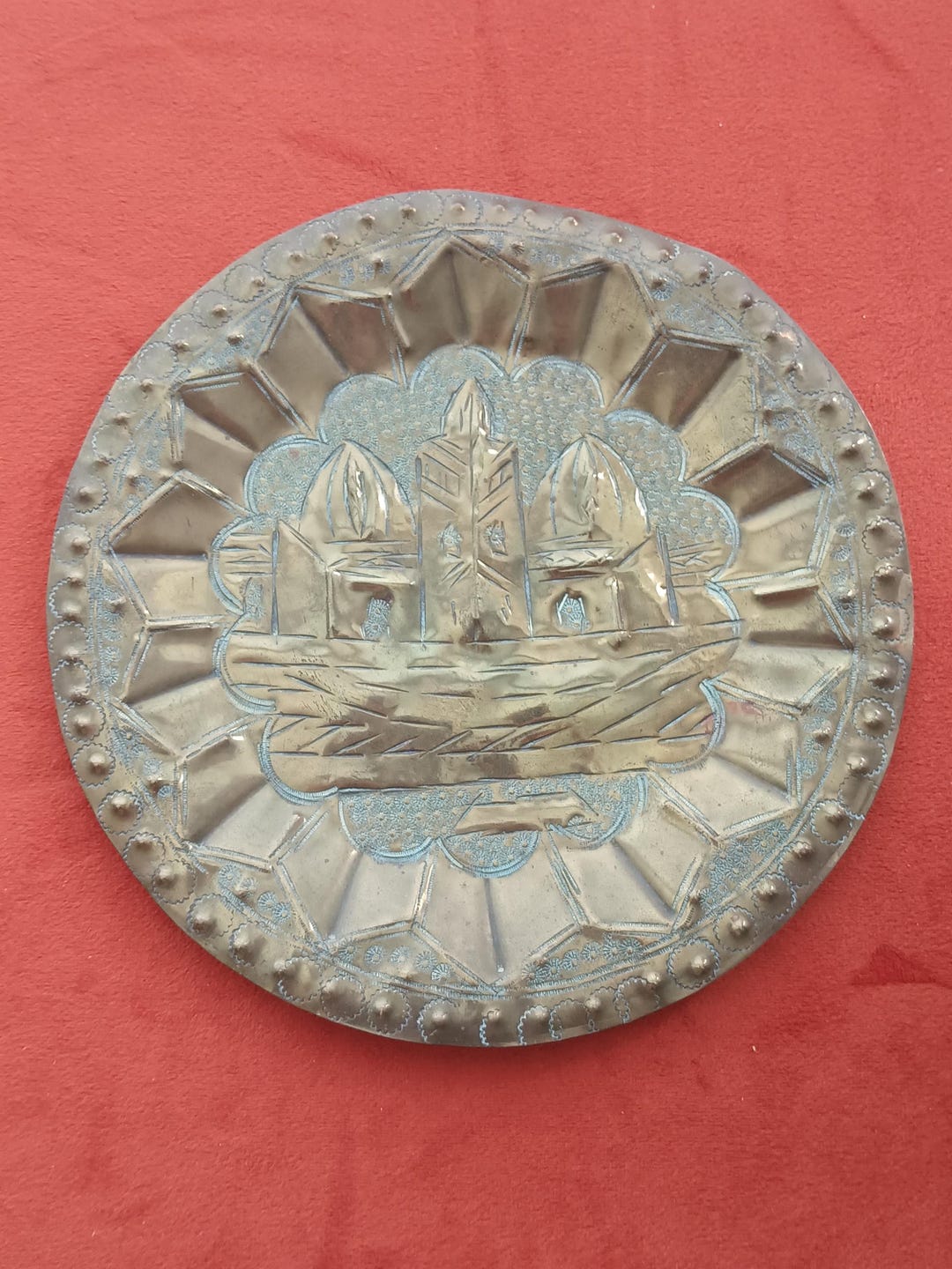 Vintage Middle Eastern Morocco Copper Plate Madrasa or Mosque Embossed ...
