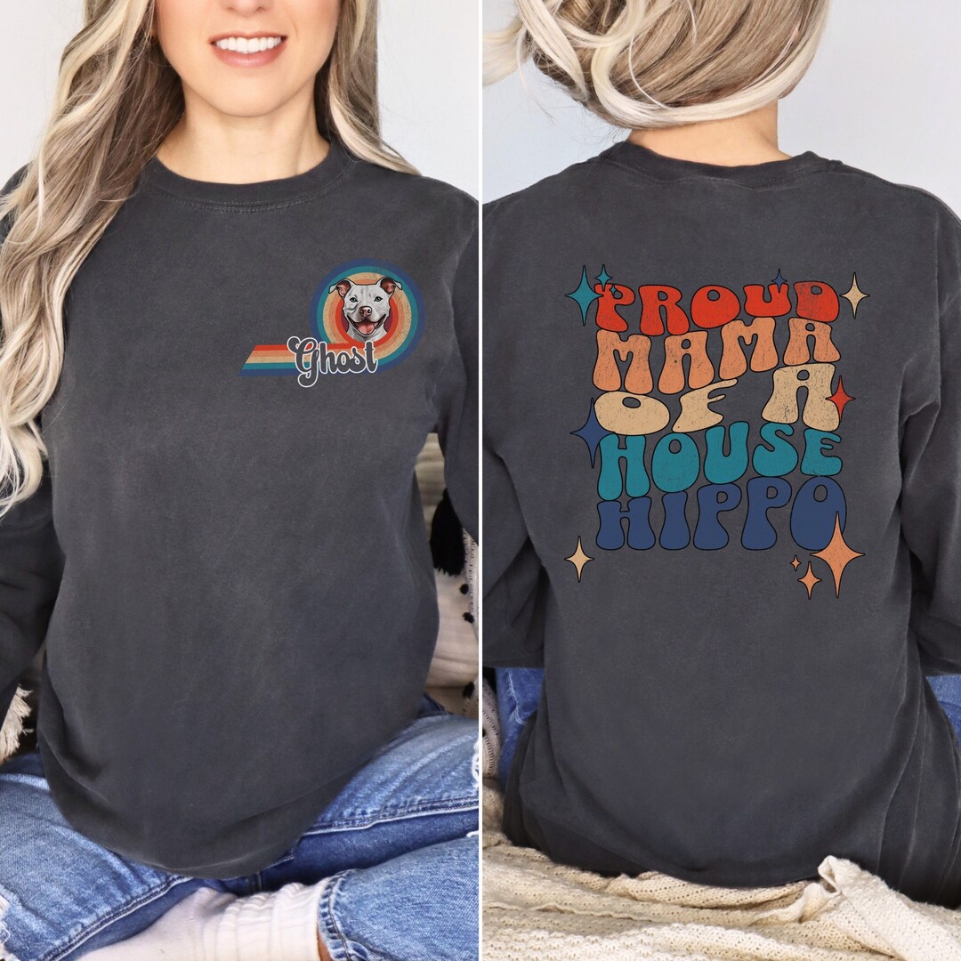 Personalized Pibble Dog Mama Crewneck Long Sleeve Shirt, Custom Retro ...