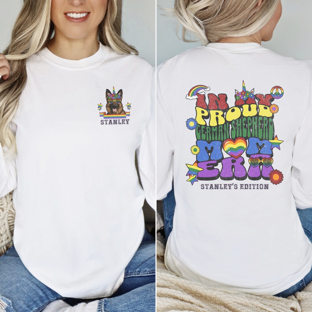 Personalized German Shepherd Pride Month Long-sleeve T-shirt, Custom GSD Dog Mom Era, Lesbian ...