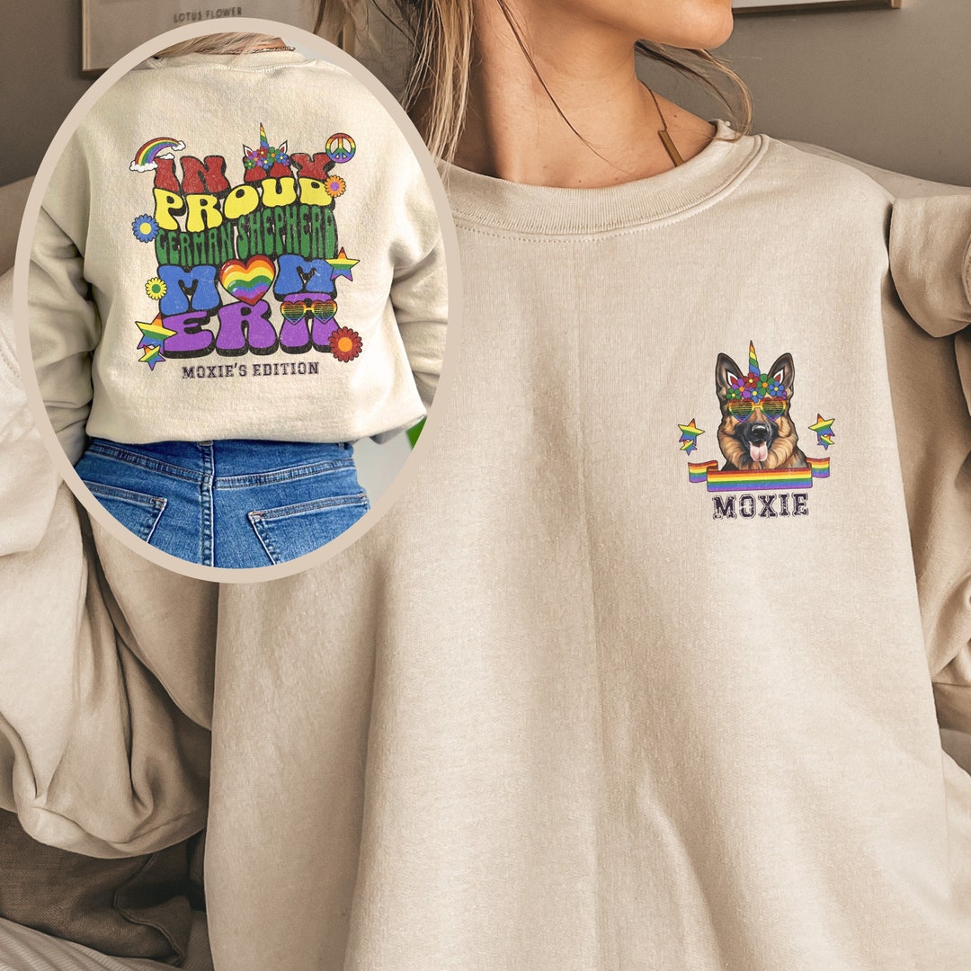 Personalized German Shepherd Pride Month Sweatshirt, Custom GSD Dog Mom Era, Lesbian Crewneck ...
