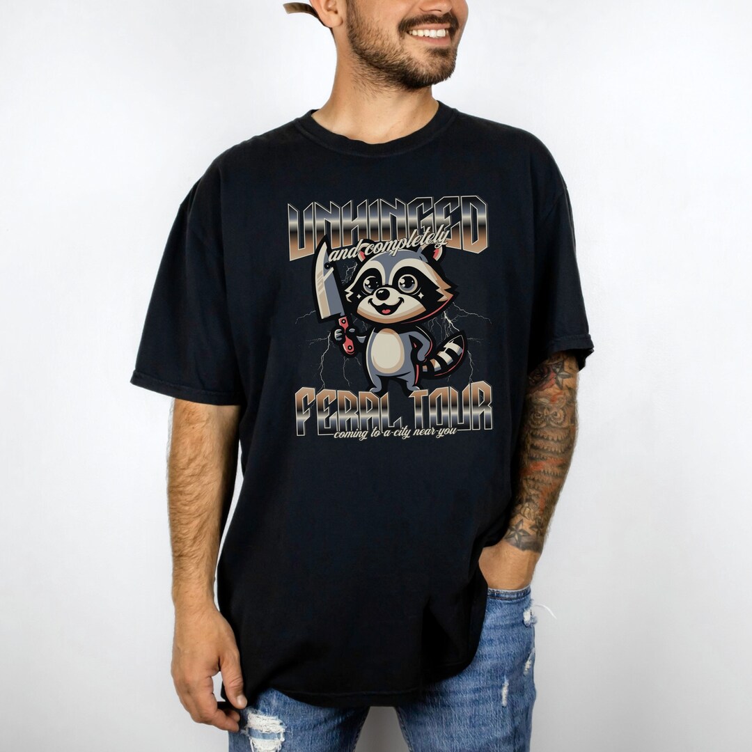 Funny Raccoon Unhinged Bootleg Rapper Tee, Completely Feral Rock ...