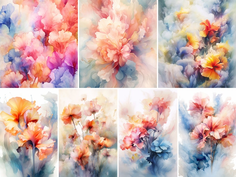 50 Watercolor Flower Reverse Coloring Pages Bundle 50 Printable Files ...