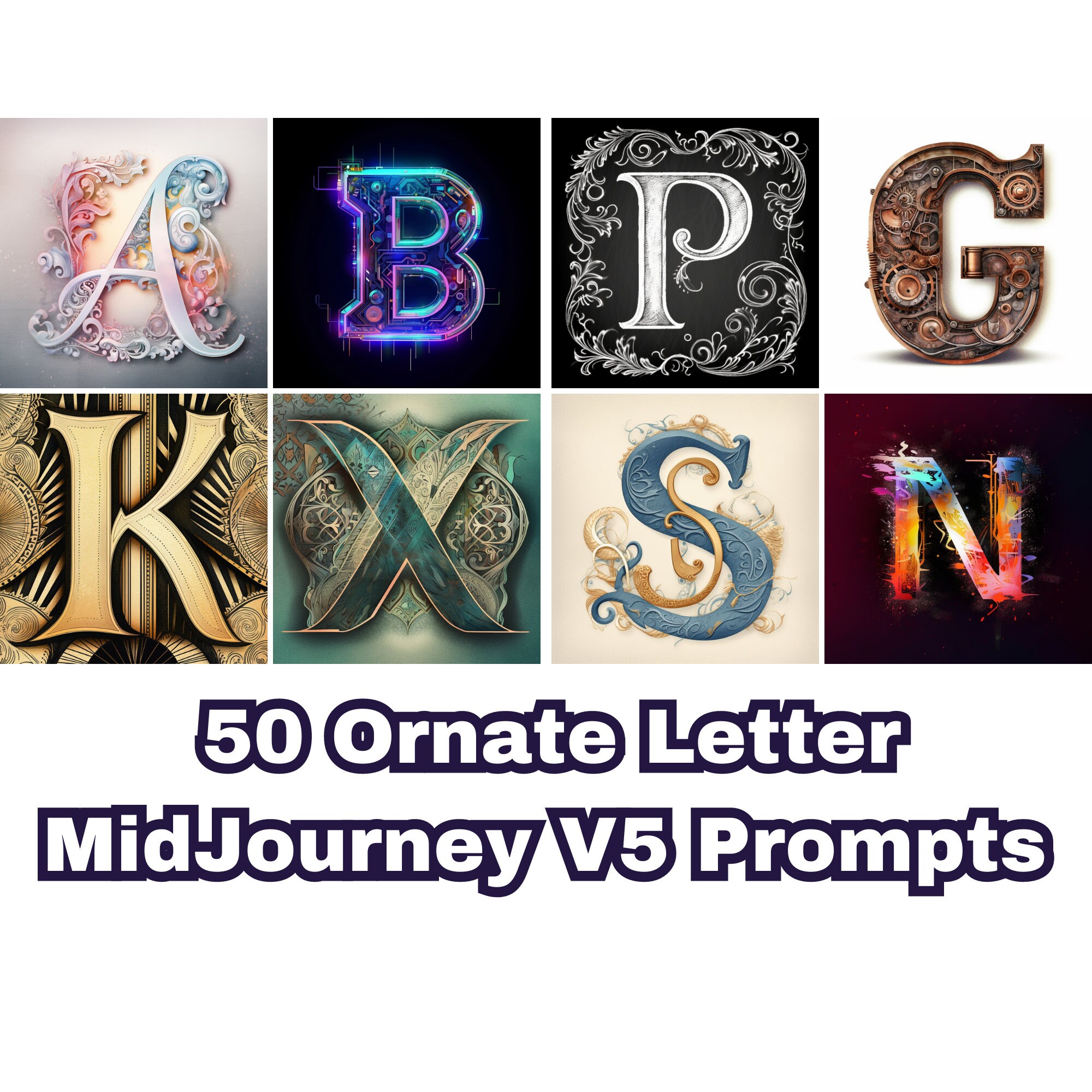 50 Midjourney Prompts Bundle to Generate Ornate Letters - Etsy Hong Kong