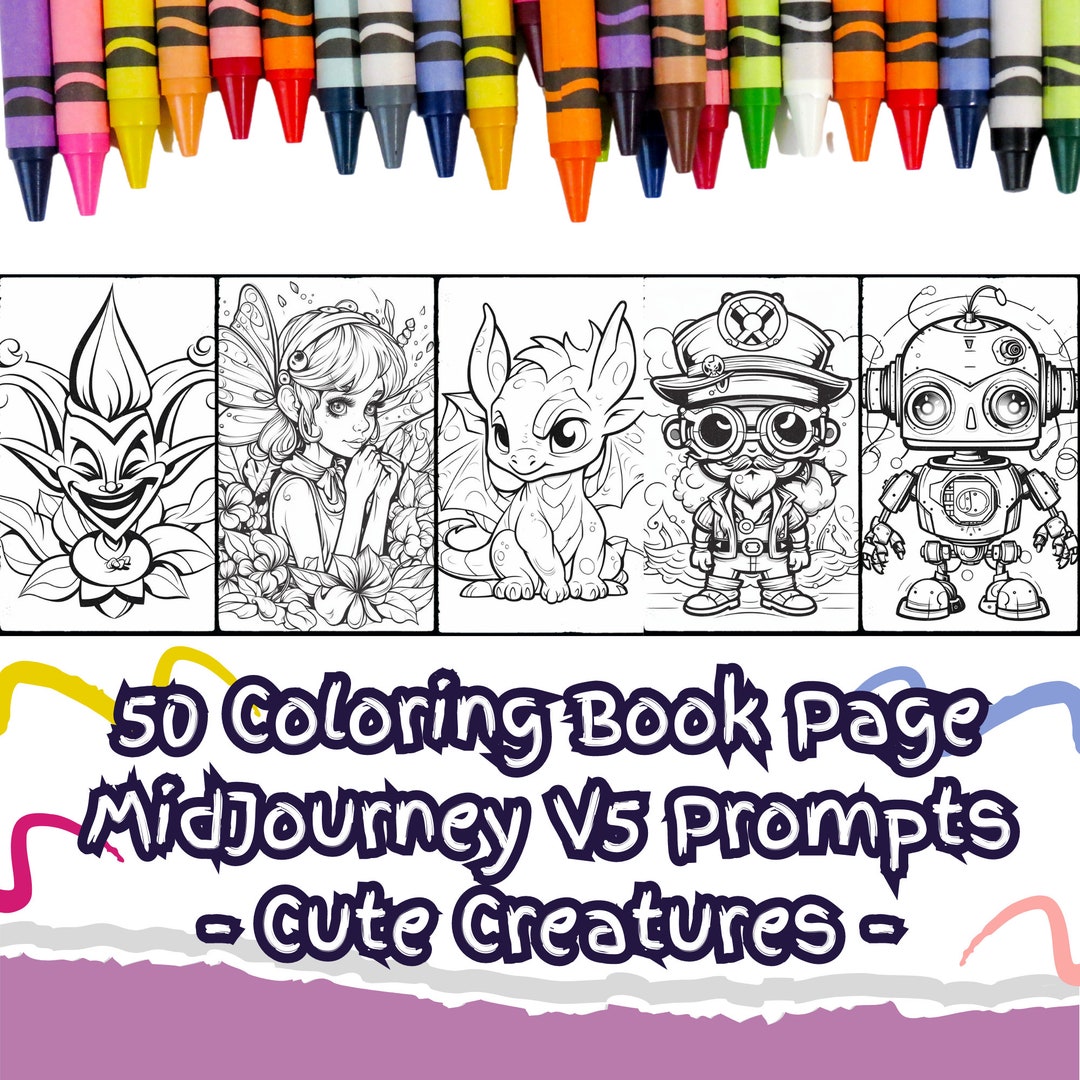 50 Midjourney Prompts Bundle to Generate Cute Characters Coloring Book ...