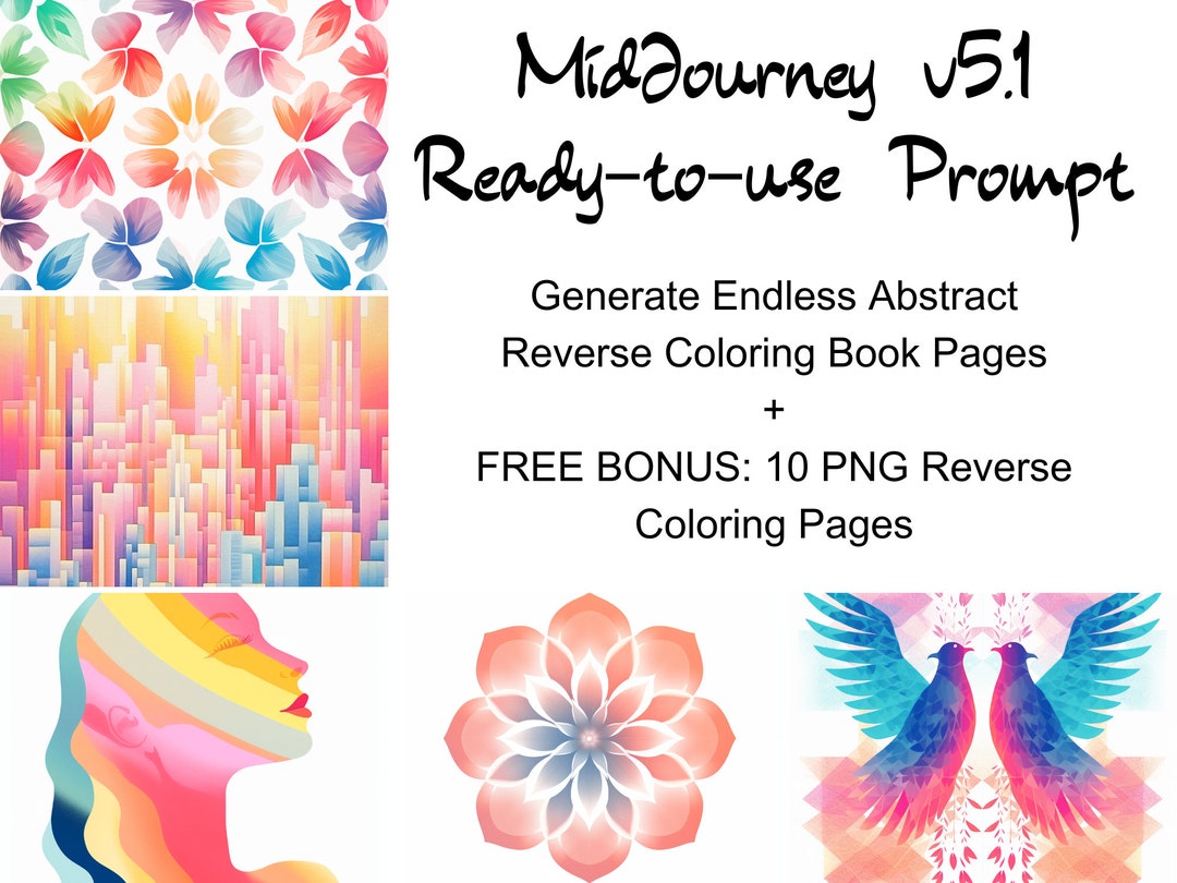 Ready to Use Midjourney Prompt V5.1, Reverse Coloring Book Abstract ...