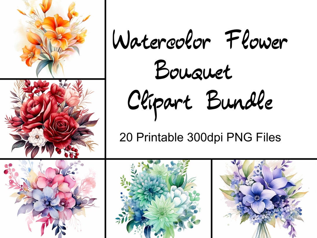Whimsical Watercolor Flower Bouquets Clip Art Bundle Watercolor Floral ...