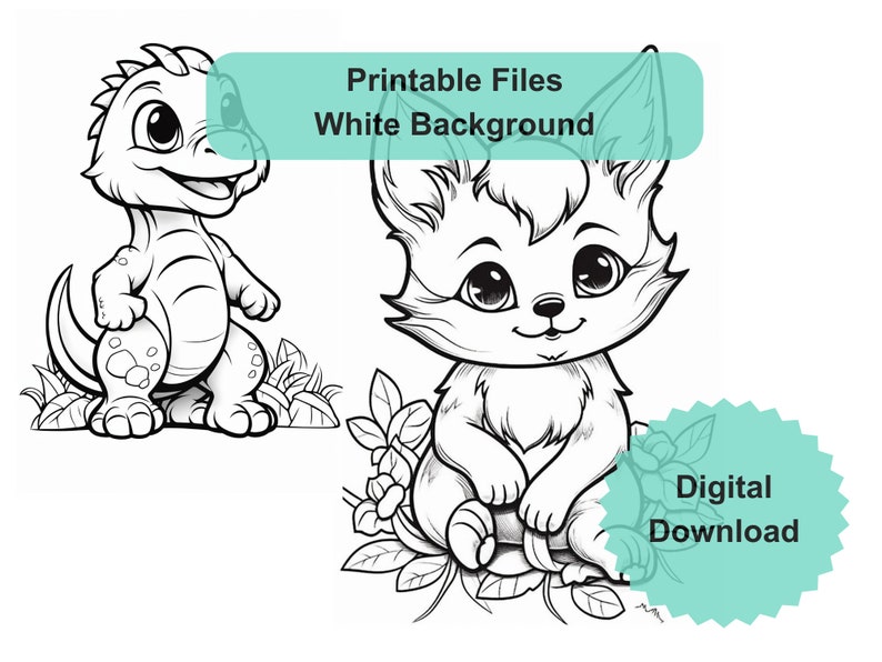 50 Cute Characters Coloring Book Pages Bundle 50 Printable Files, PNG ...