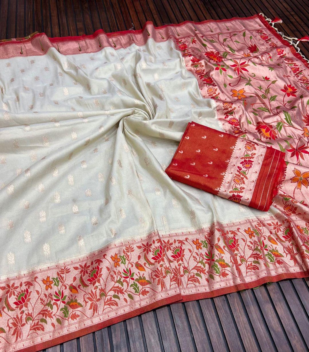 Pure Paithani Tissue Saree Handwoven Zari Meenakari Border Rich Pallu ...