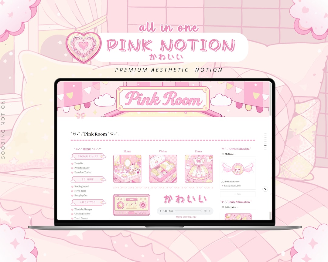 2025 PINK NOTION PLANNER, Aesthetic Cute Notion Template - Etsy