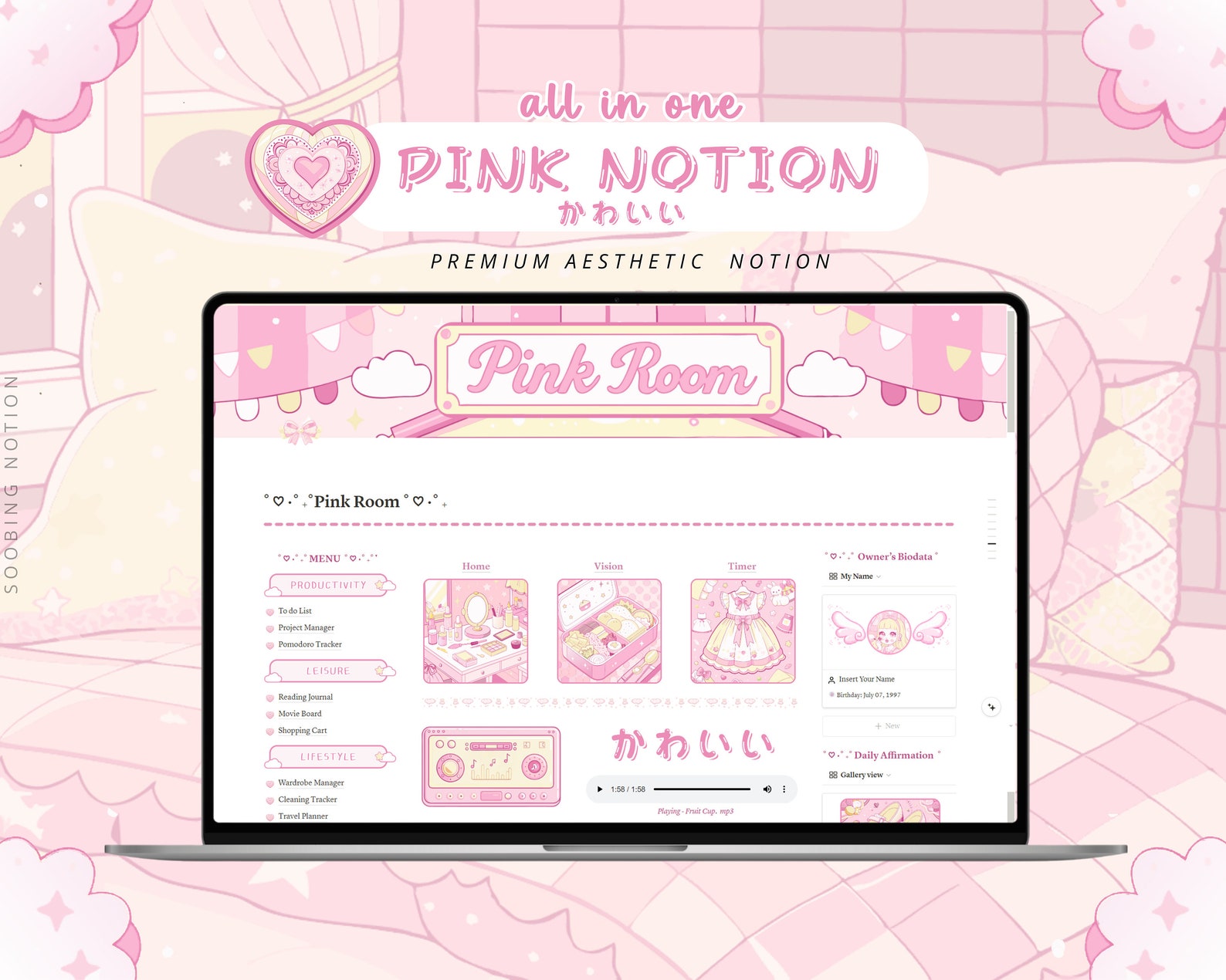 2025 PINK NOTION PLANNER, Aesthetic Cute Notion Template - Etsy