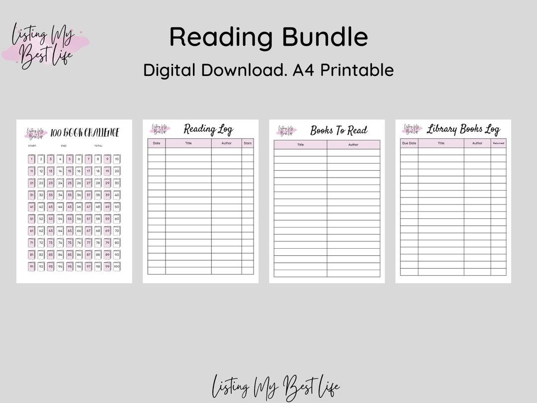 Reading Bundle. 100 Book Challenge. Reading Log. Library Book Log ...