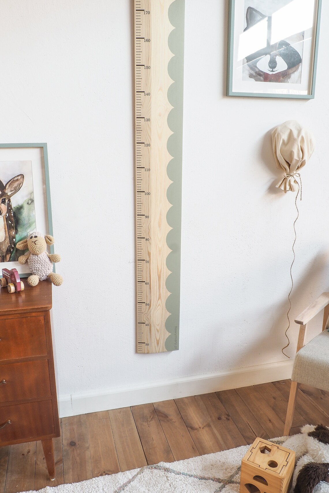 Wooden Height Chart Painted Green Modern Pattern,mountain,bubbles,wood ...