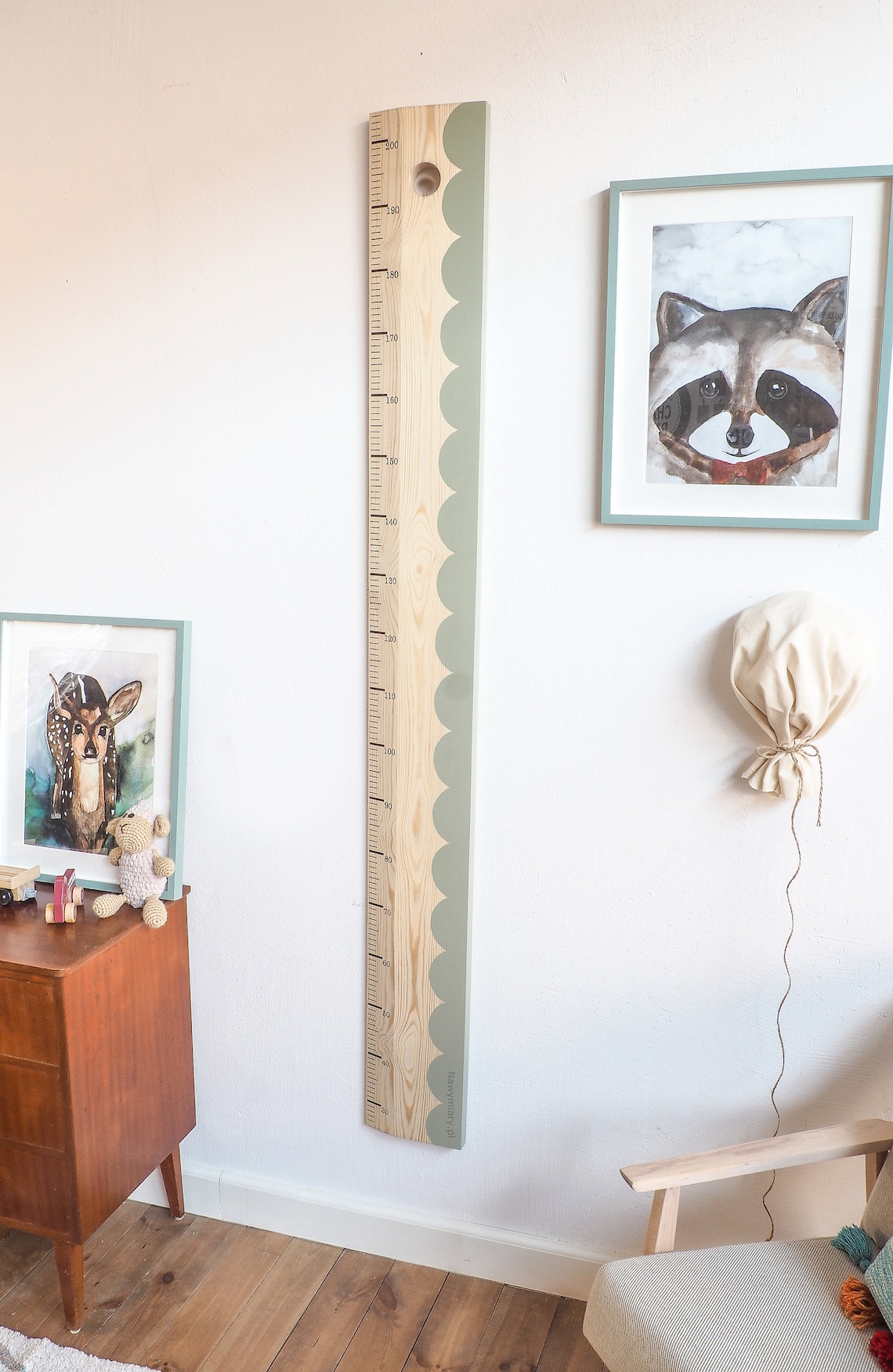 Wooden Height Chart Painted Green Modern Pattern,mountain,bubbles,wood ...