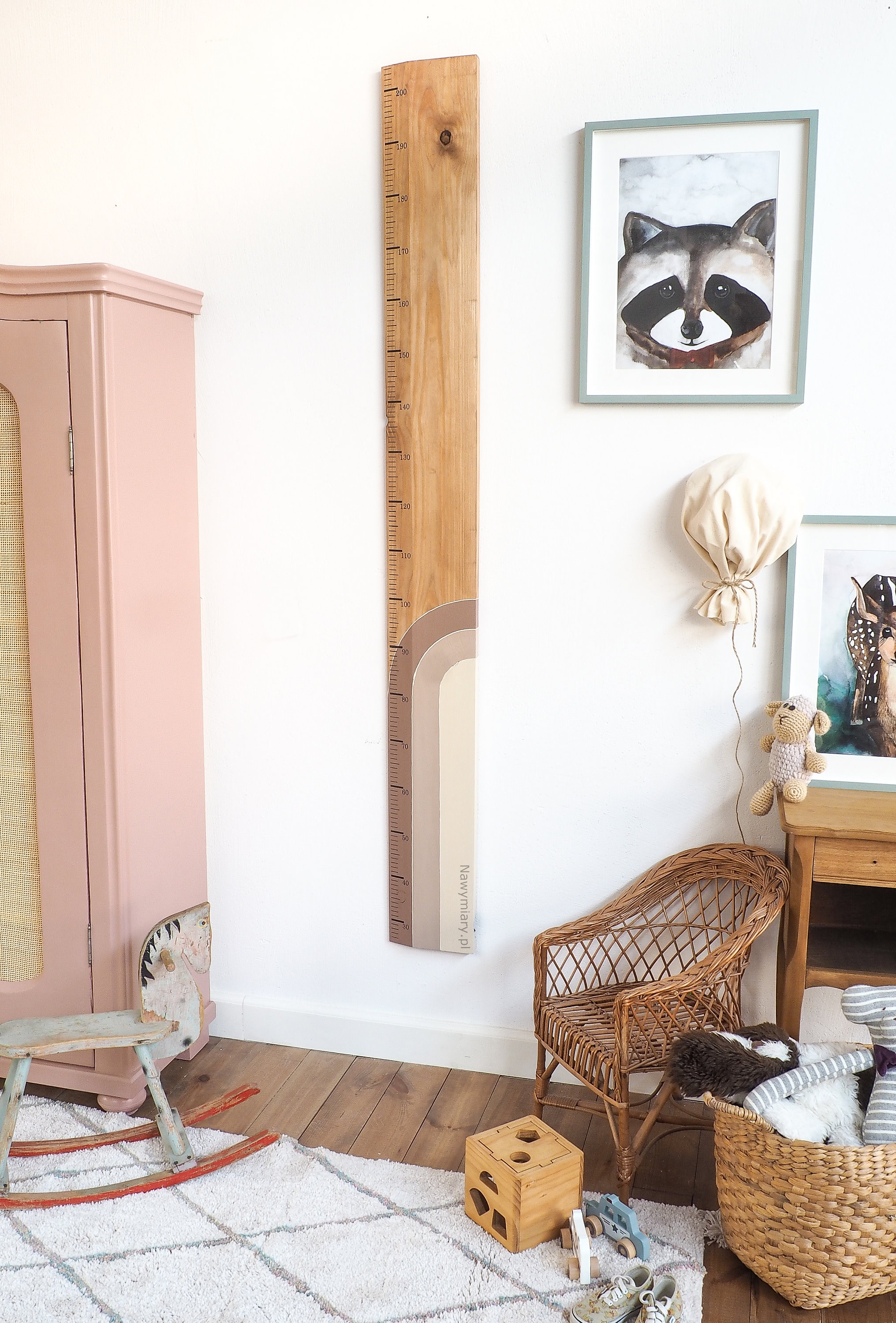 Wooden Height Chart Painted Beige Modern Pattern Rainbow,wood Wall ...