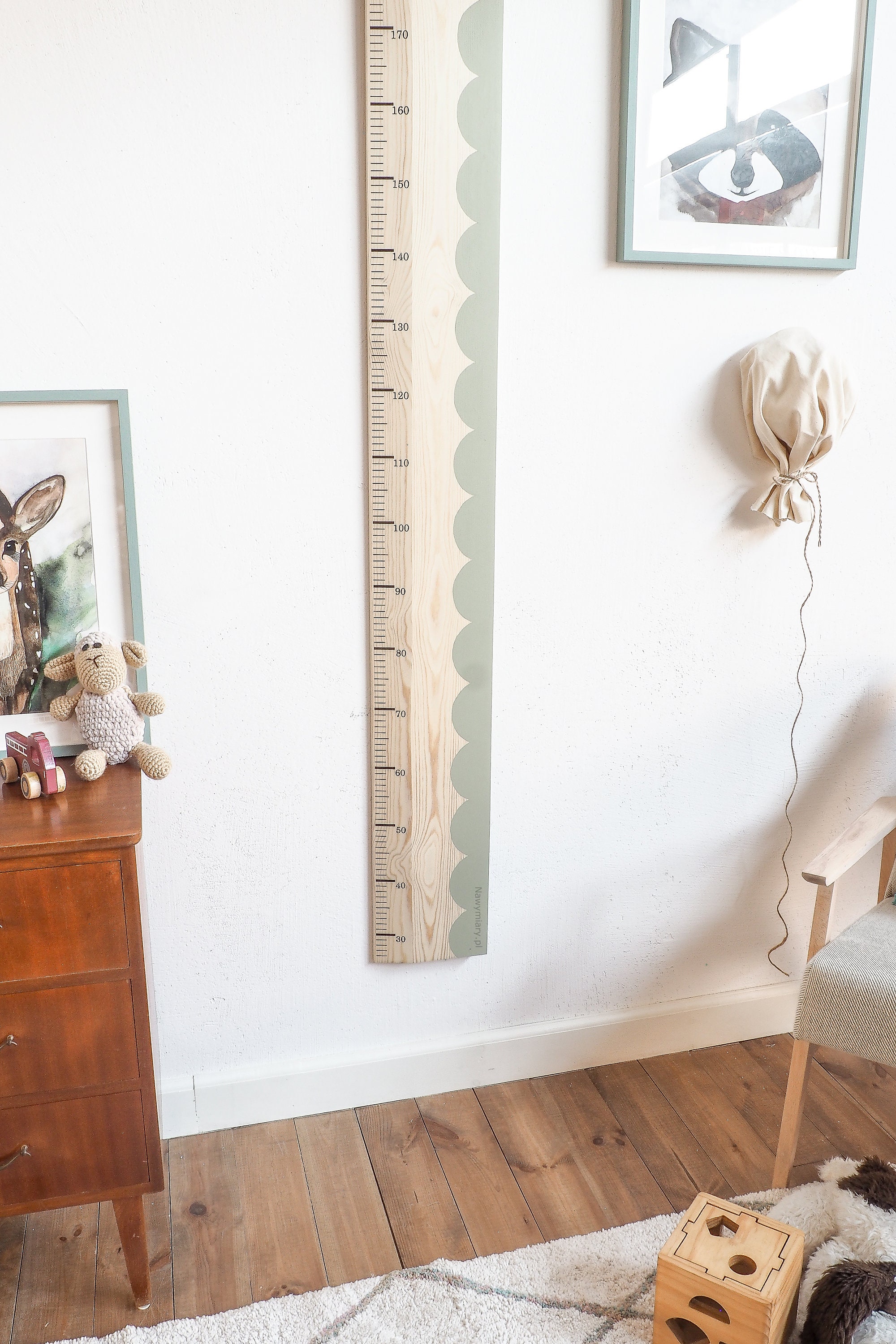 Wooden Height Chart Painted Green Modern Pattern,mountain,bubbles,wood ...