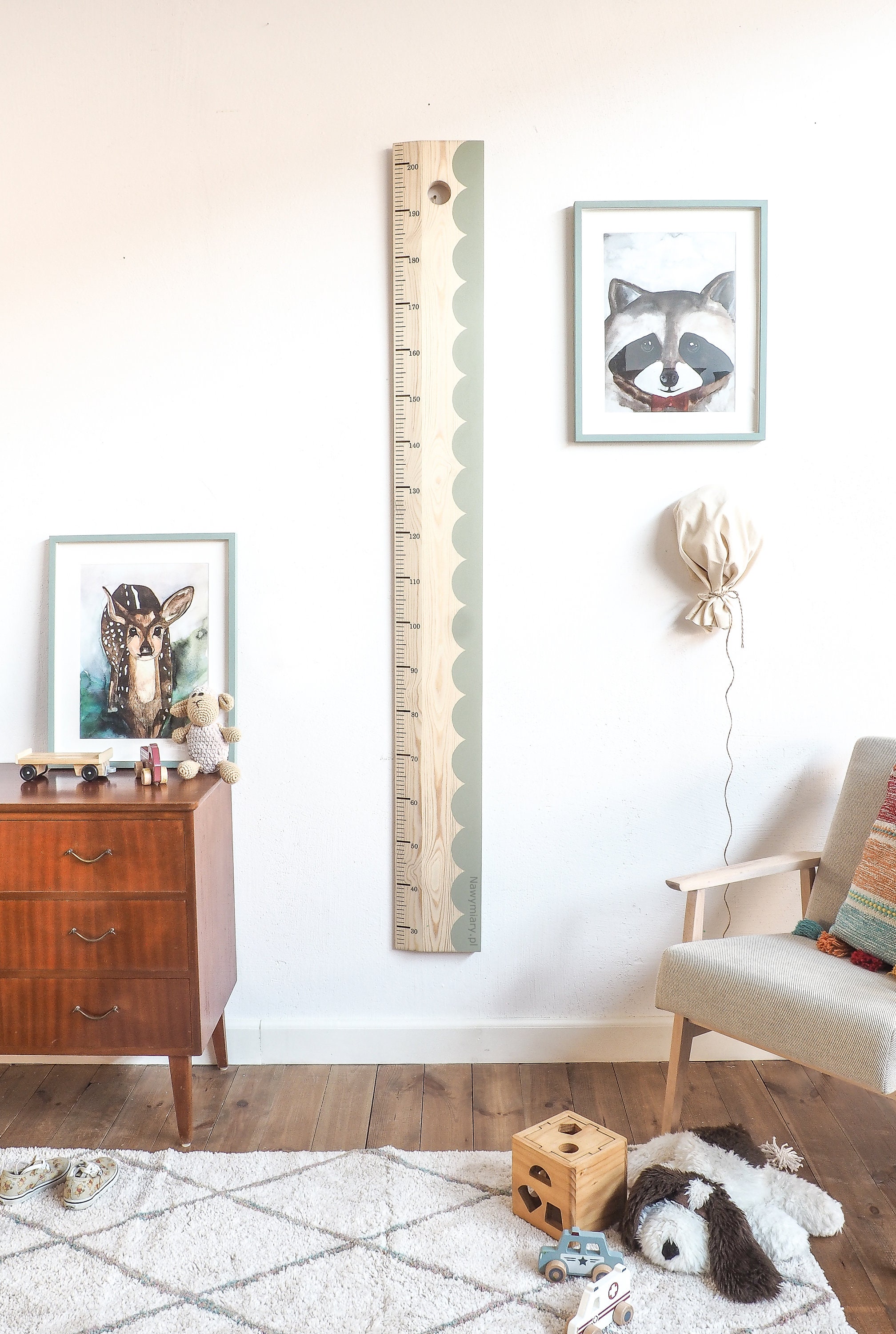 Wooden Height Chart Painted Green Modern Pattern,mountain,bubbles,wood ...