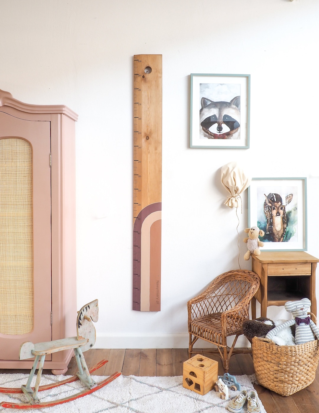 Wooden Height Chart Painted Pink and Beige Modern Pattern Rainbow,wood ...