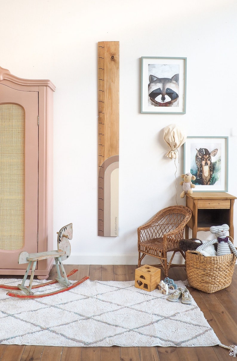 Wooden Height Chart Painted Beige Modern Pattern Rainbow,wood Wall ...