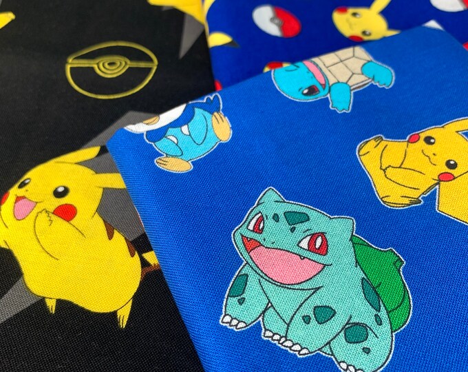 Pokemon Fat Quarters, Quilter's Cotton Scrap Fabrics Three 1/4yd Pieces ...