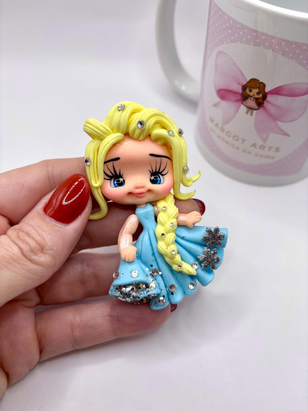 Elsa Frozen Clay Doll – Handmade Bow Center, DIY Craft Embellishment ...