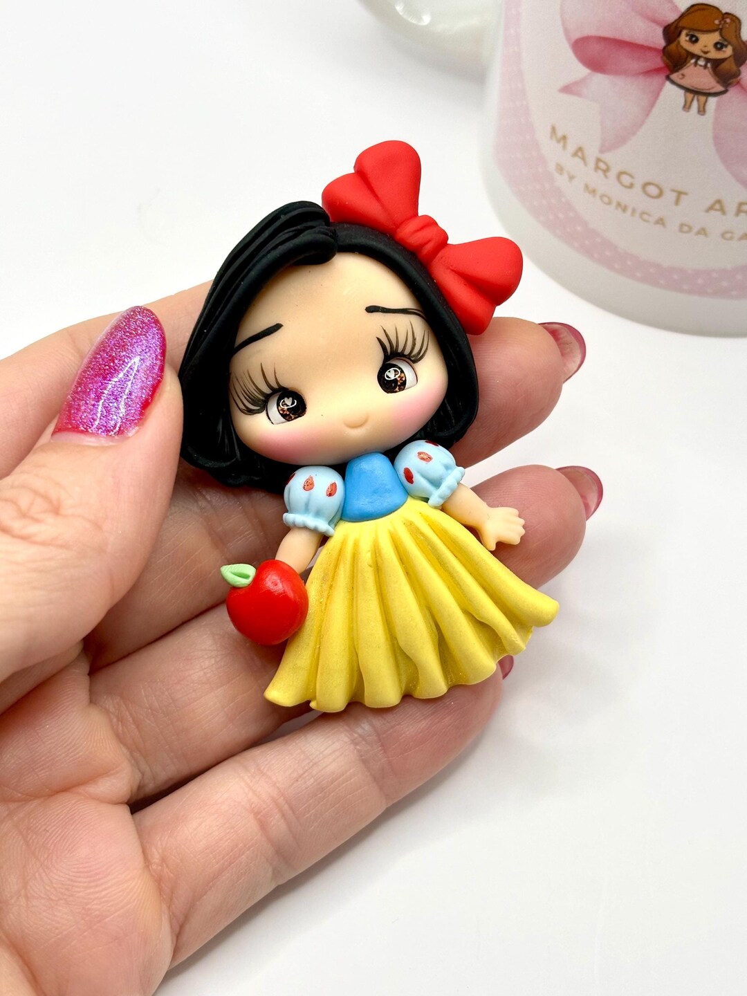 Snow White Clay Doll – DIY Bow Center, Handmade Polymer Clay Charm ...