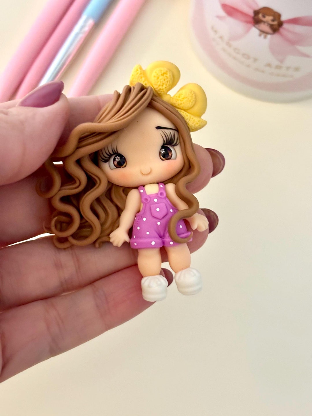Clay Doll for Bows - Miss Margot Yellow Bow, Clay Doll, Bow Center ...