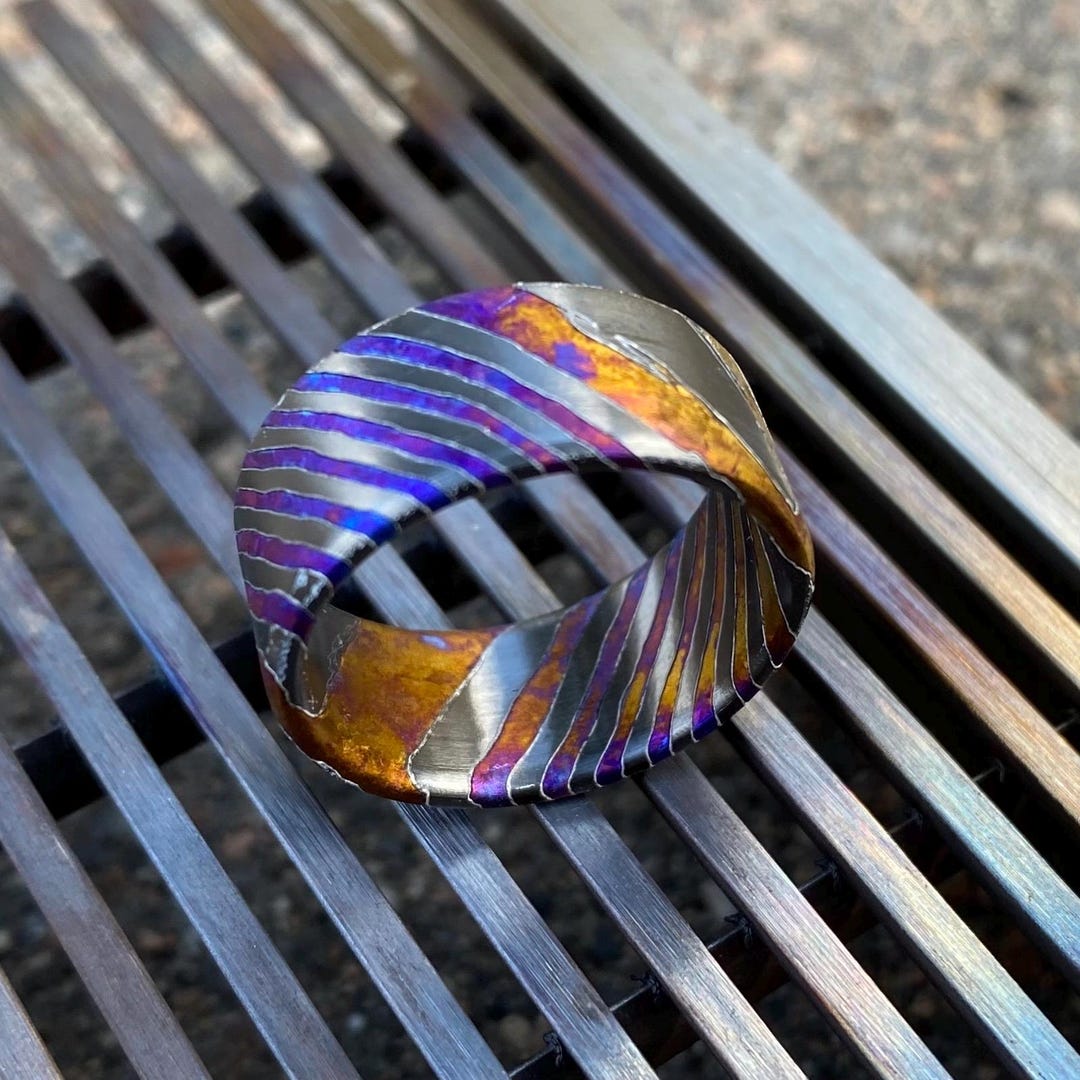 Crystallized Titanium and Zirconium Damascus Ring - Etsy