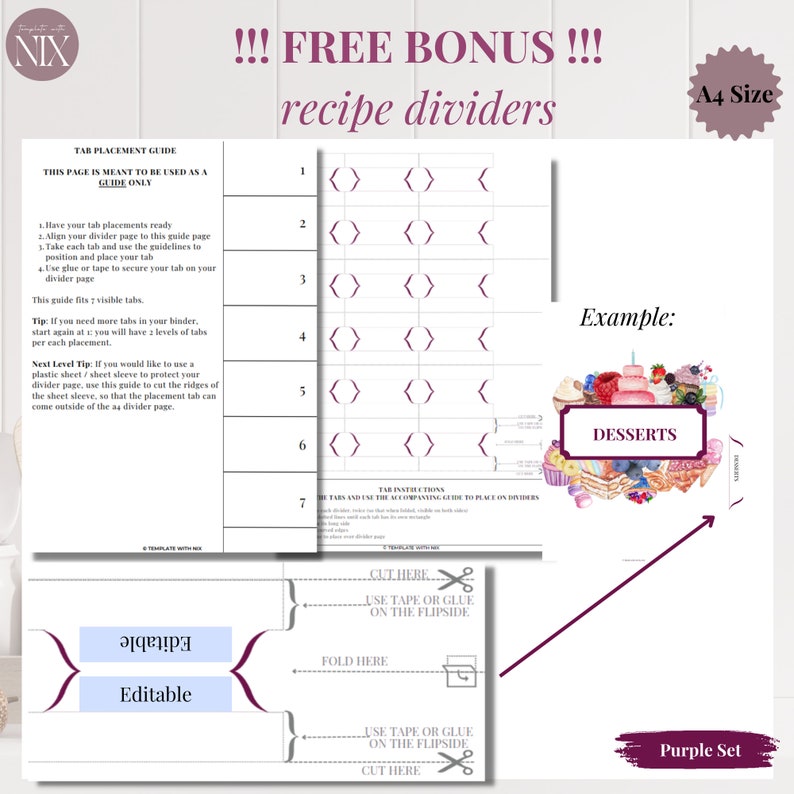 Dark Blue - 13 EDITABLE Recipe Dividers PDF, A4, Clean, Sheet, Binder Insert - Etsy
