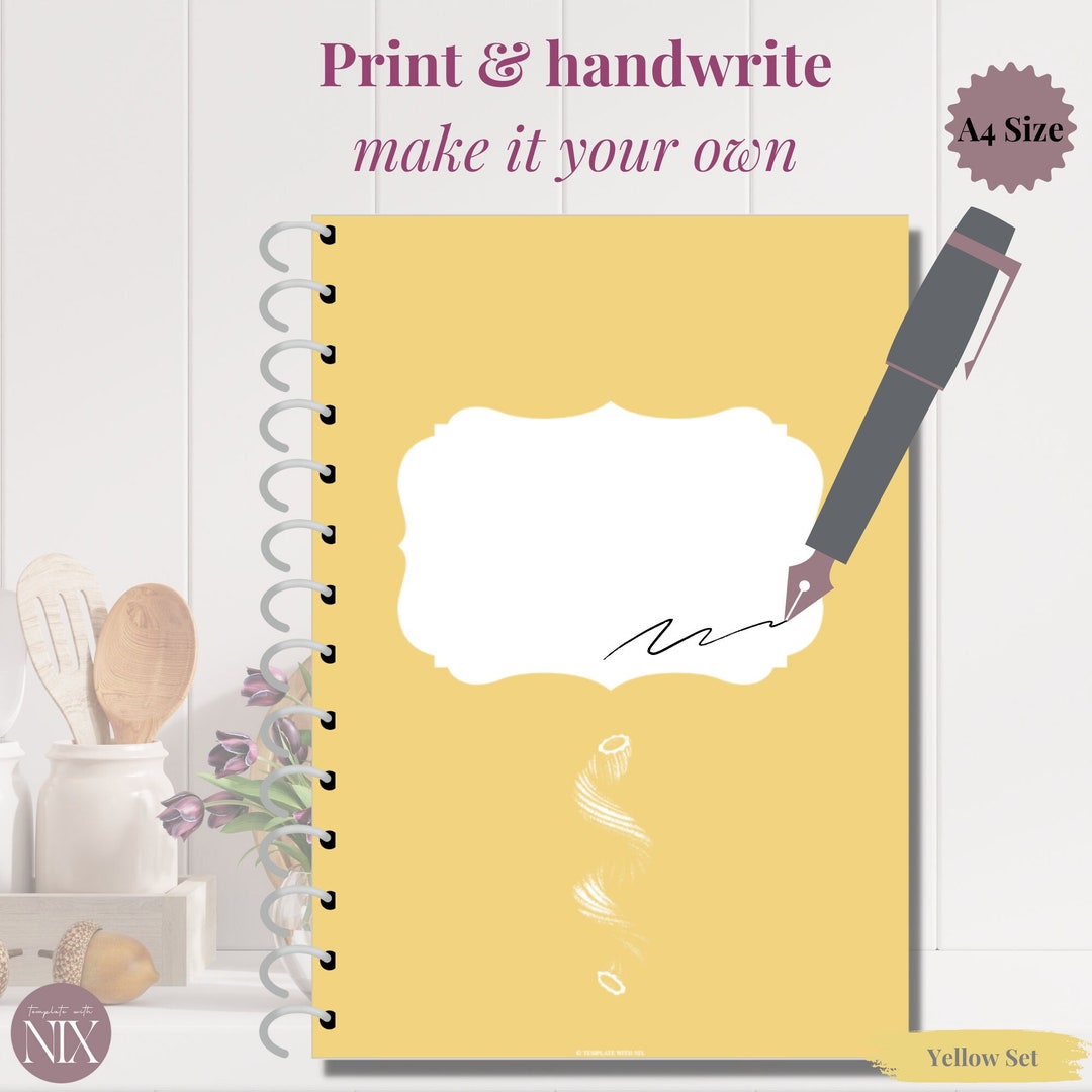 Yellow - 25 Recipe Covers, Editable or Fully Designed for Recipe Books ...