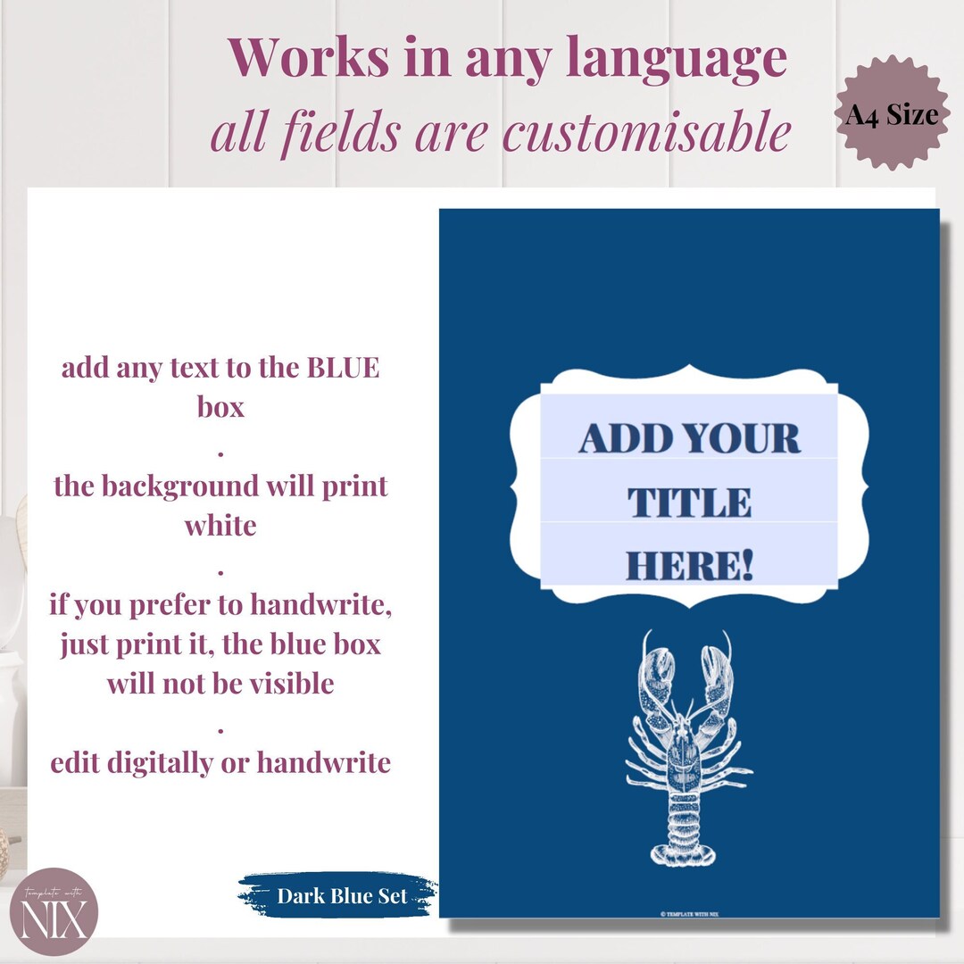 Dark Blue - 25 Recipe Covers, Editable or Fully Designed for Recipe ...