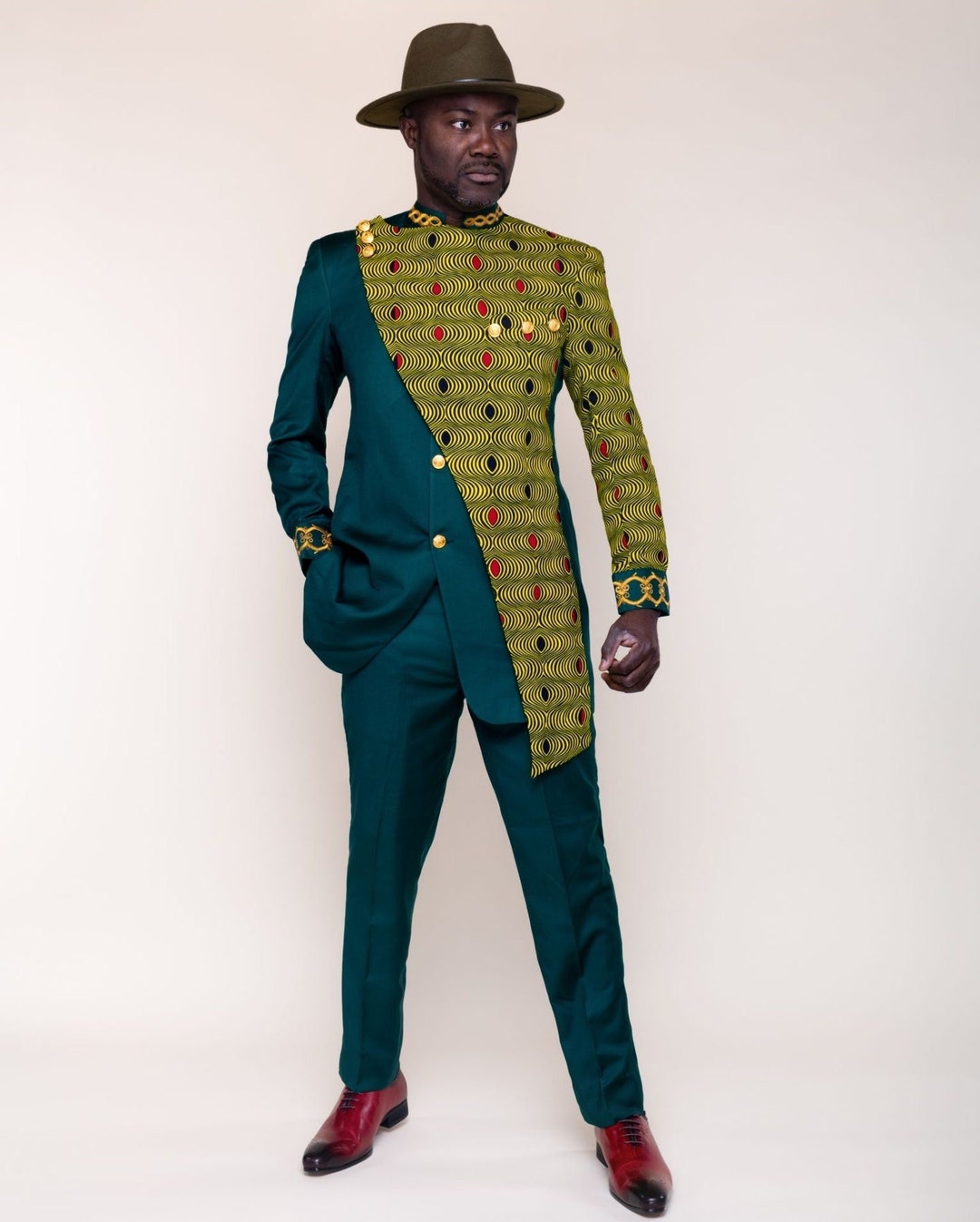 Pre-order Men Ankara Suit -green Honeycomb - Etsy