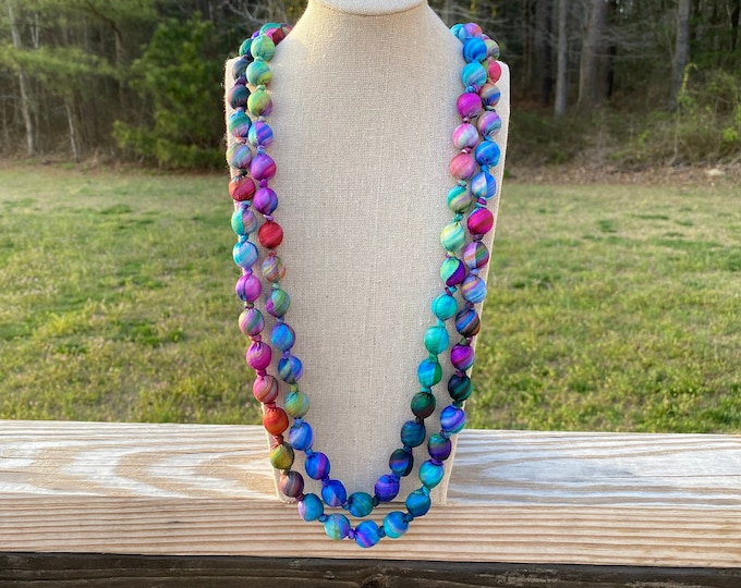 Long Silk Beaded Necklace, Multi-colored Necklace for Women - Etsy