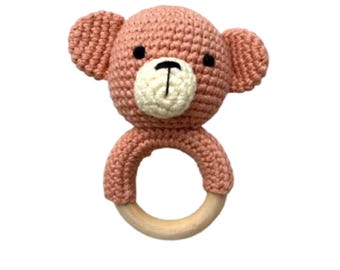 Cute Crocheted Dog Toy Rattle for Babies, Wooden Rattle Ring for Babies ...
