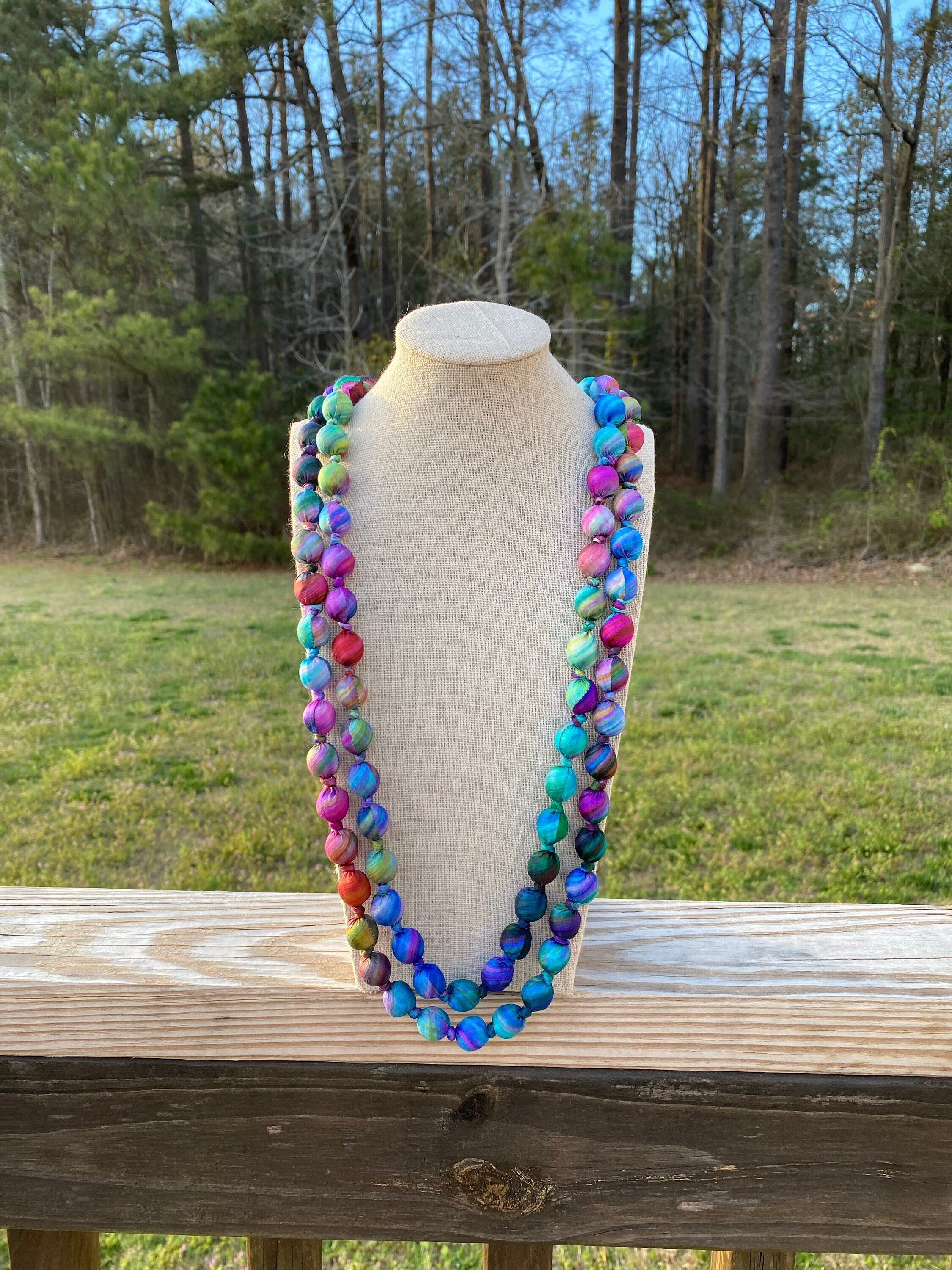Long Silk Beaded Necklace Multi-colored Necklace for Women - Etsy