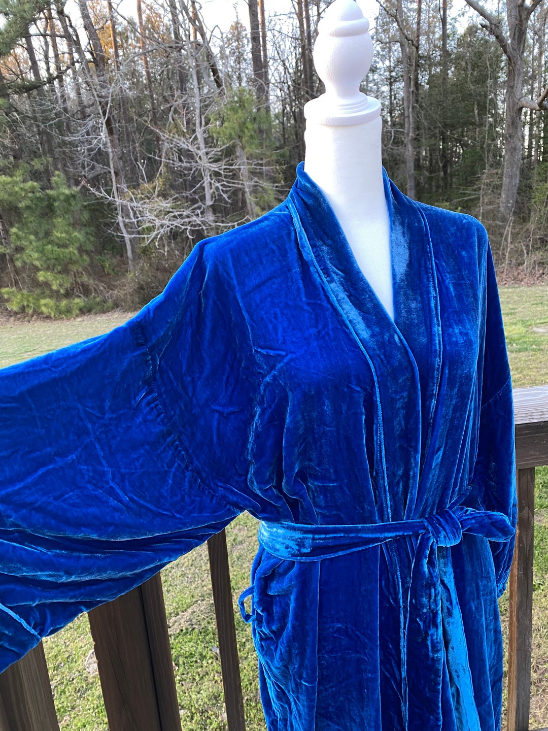 Blue Silk Velvet Robe Available in Small Size for Women, Men and Unisex ...