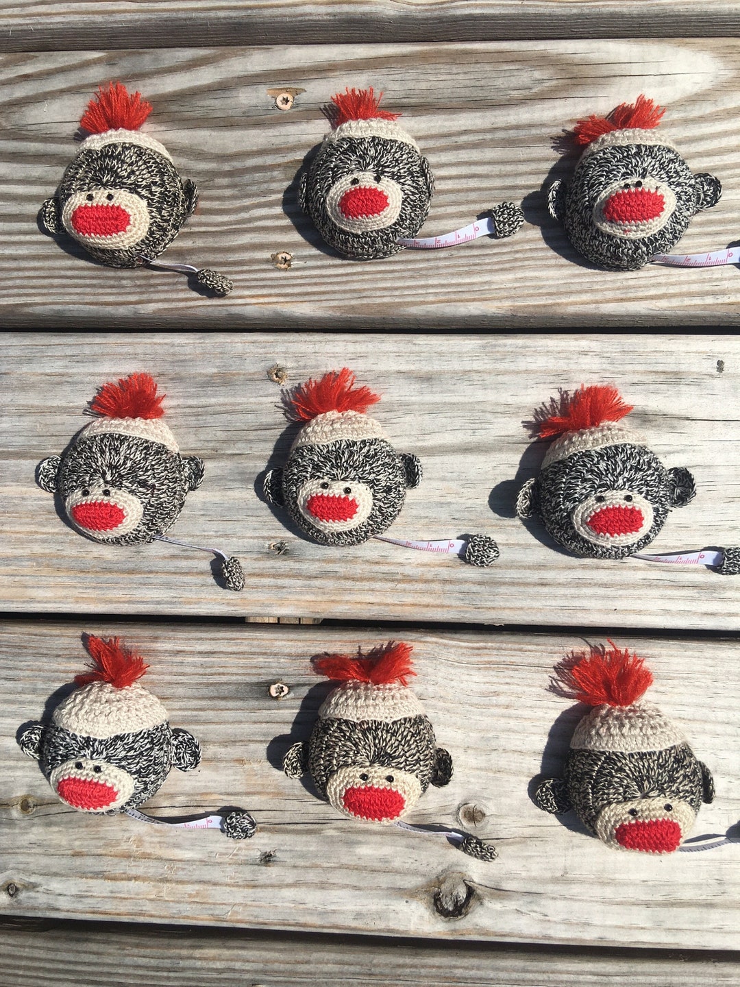 Sock Monkey Crocheted Tape Measure, Handmade Measuring Tape, Animal ...