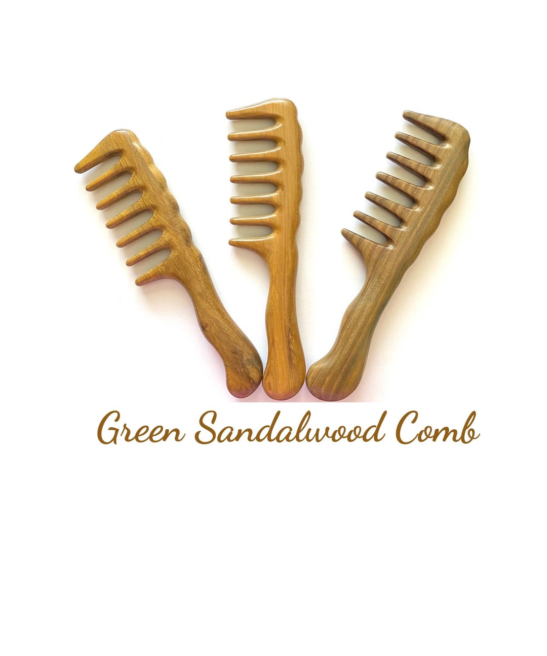 Green Sandalwood Comb for Curly Hair, Wide Toothed Wooden Comb for ...