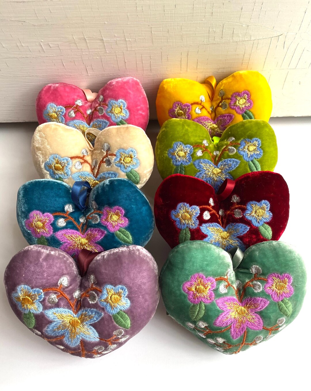 Silk Velvet Heart With Flower Embroidery for Gift/home Decor/ornament ...