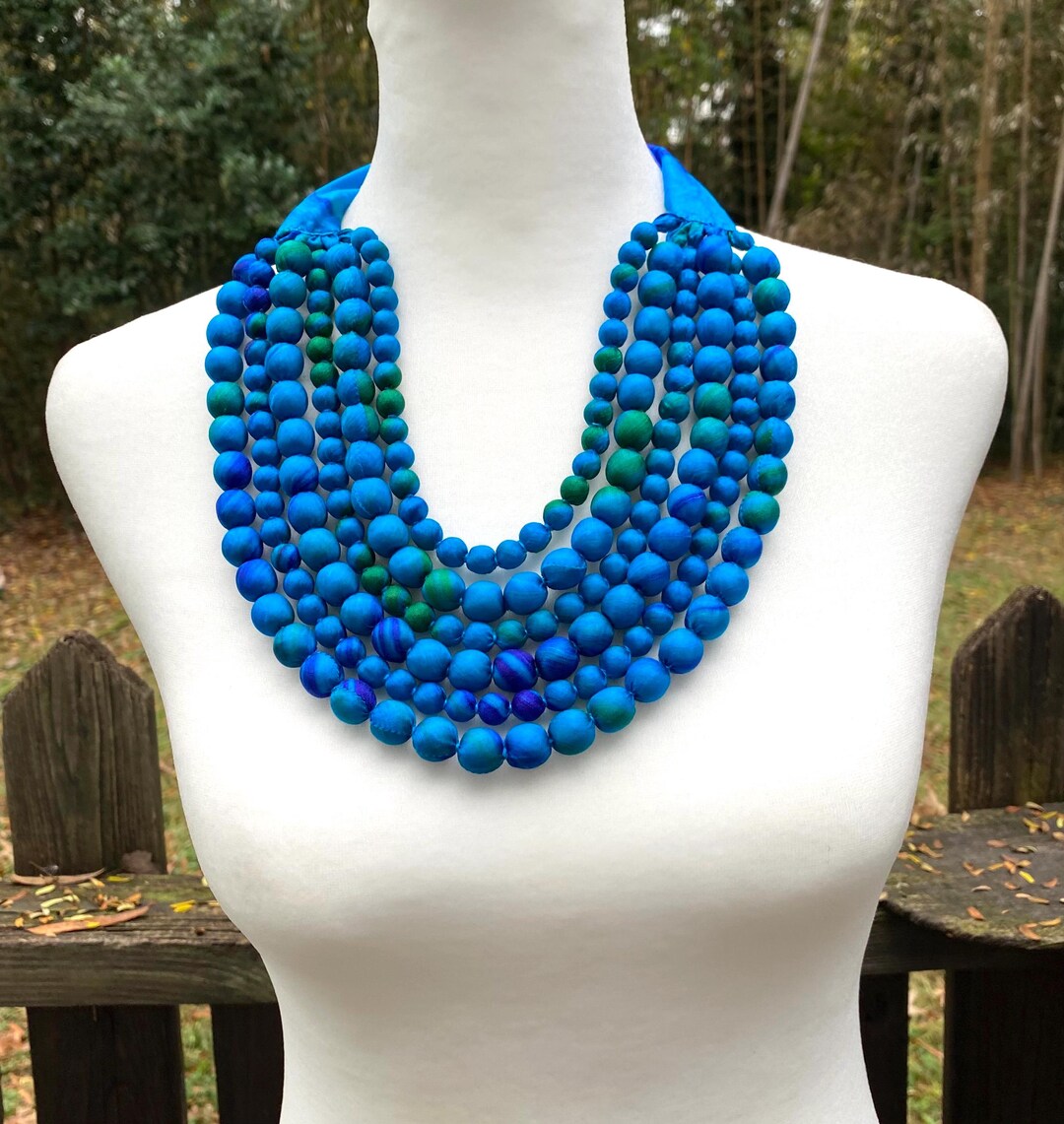 Multi-strand Silk Beaded Necklace, Multi-colored Necklace for Women ...