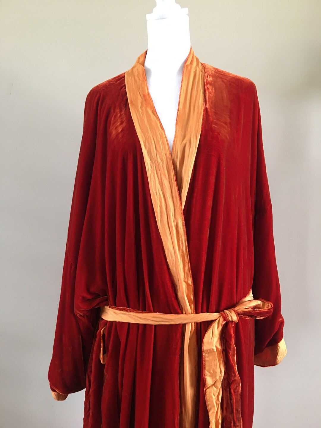 Orange Silk Velvet Robe, Reversible Silk Velvet Kimono for Women and ...