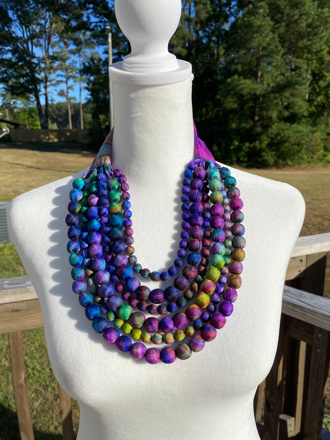 Multi-strand Silk Beaded Necklace, Multi-colored Necklace for Women ...