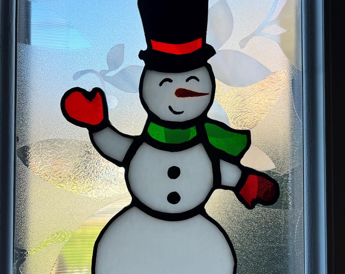 Snowman Stained Glass Sun Catcher, Handcrafted Snowman Stained Glass ...